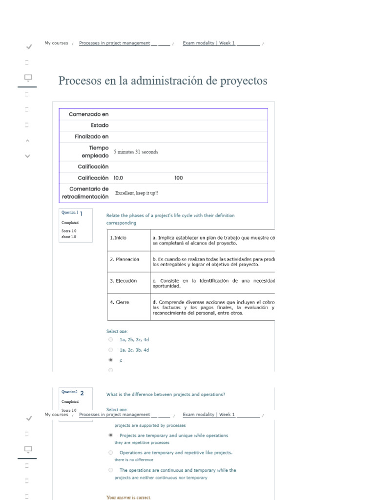 Processes in Project Management - Exam Modality - Week 1 | PDF ...