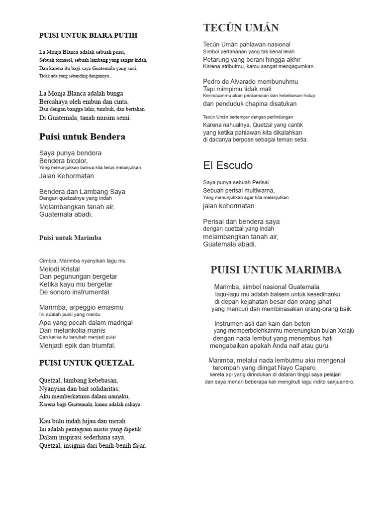 Puisi Tentang Simbol-Simbol Kebangsaan Guatemala | PDF