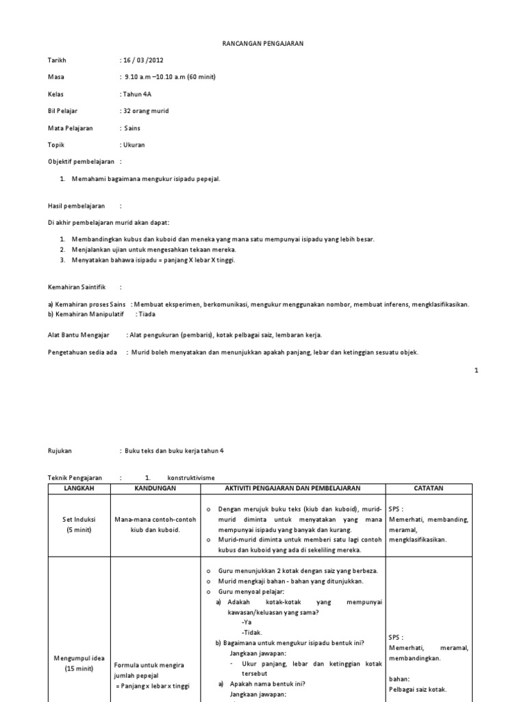 RPH Sains Tahun 4 | PDF