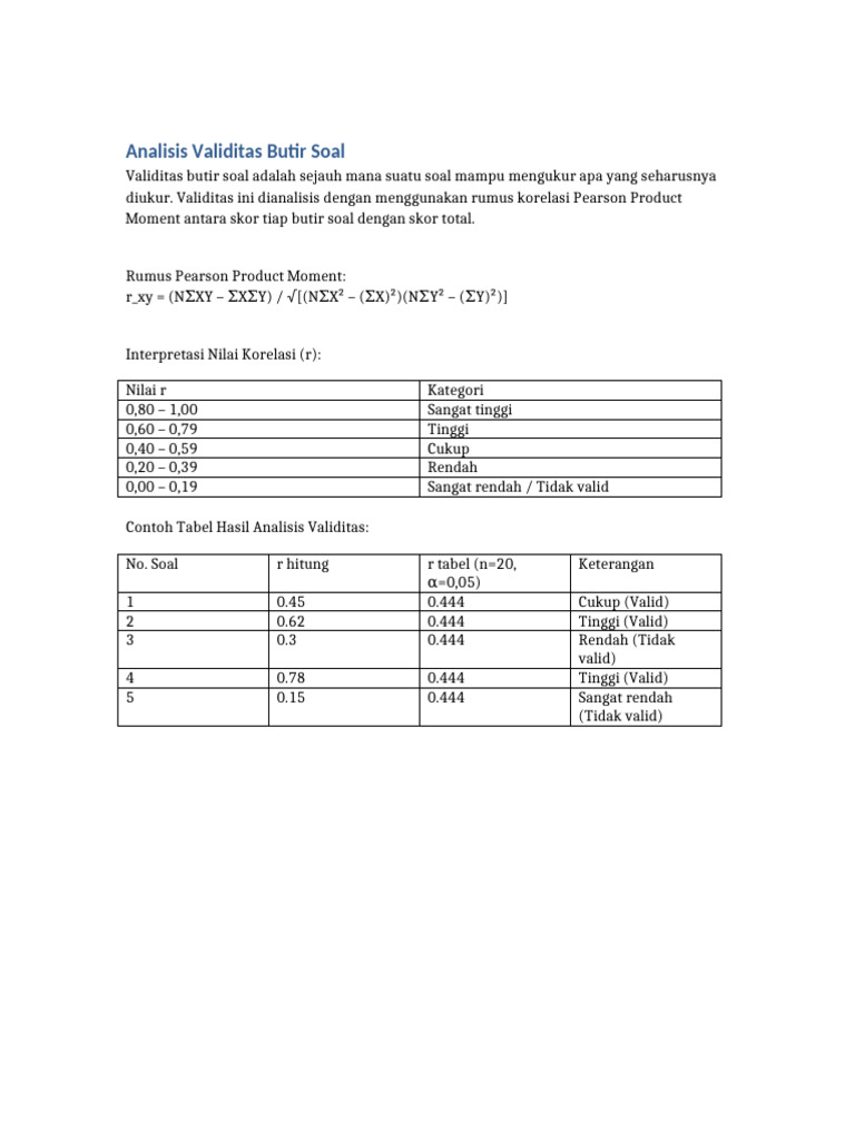 Validitas Butir Soal | PDF