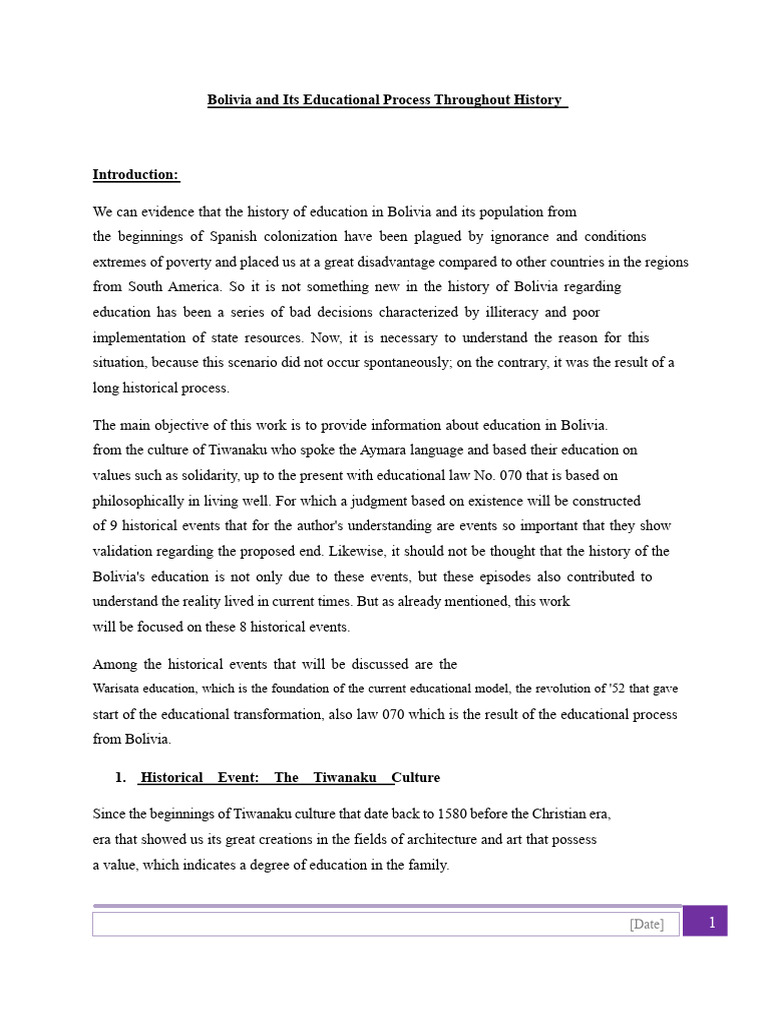 Essay On Bolivia and Its Educational Process Throughout History | PDF ...