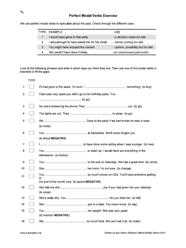 Perfect Modal Verbs Exercises | PDF