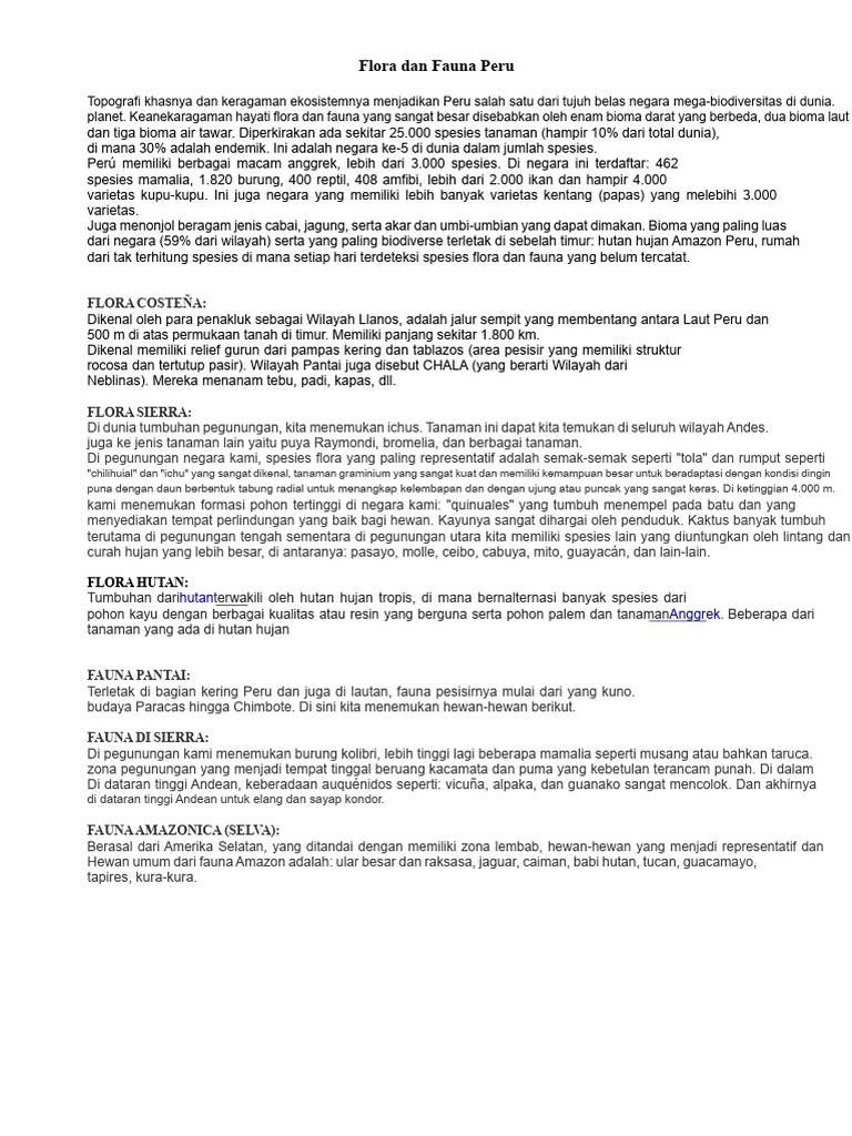Flora Dan Fauna Peru | PDF