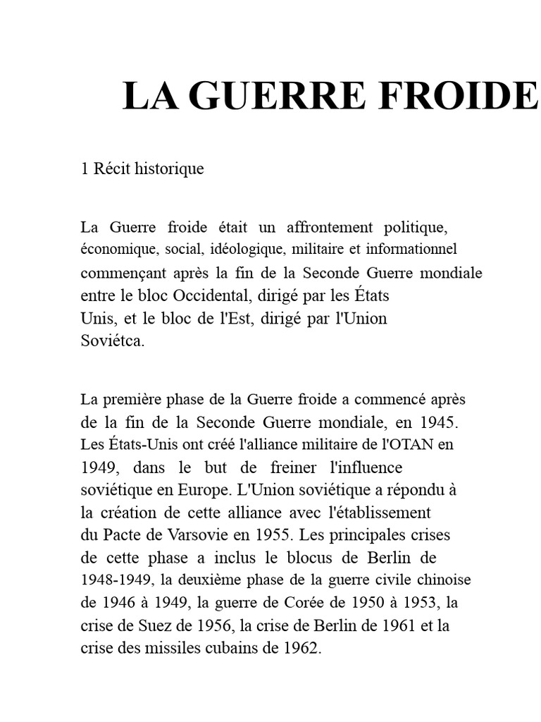 Histoire de la Guerre froide : enjeux et crises | PDF | Guerre froide ...