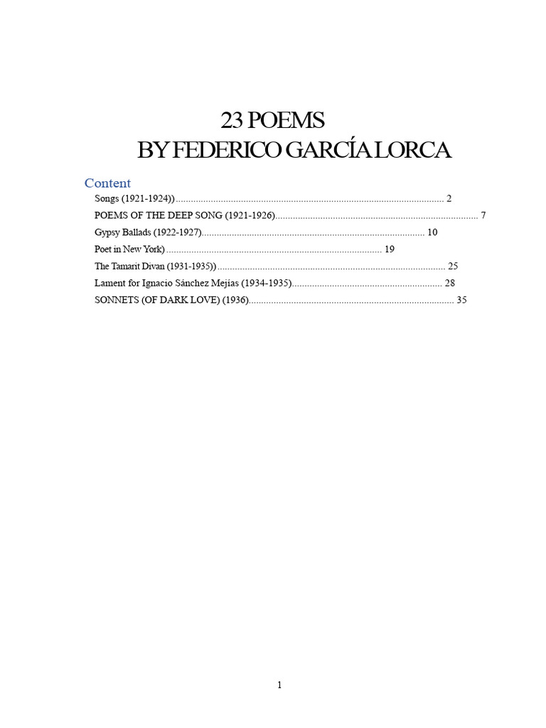 23 Poems by Federico García Lorca | PDF | Federico García Lorca