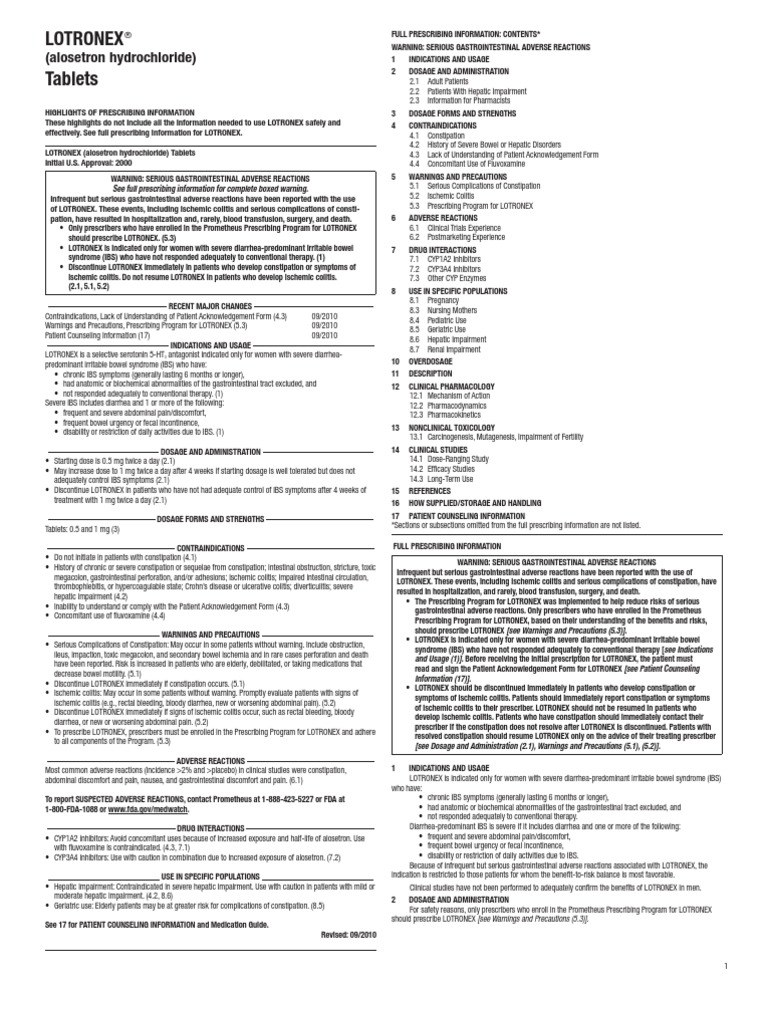 Lotronex PI IBS medicine | Irritable Bowel Syndrome | Drugs