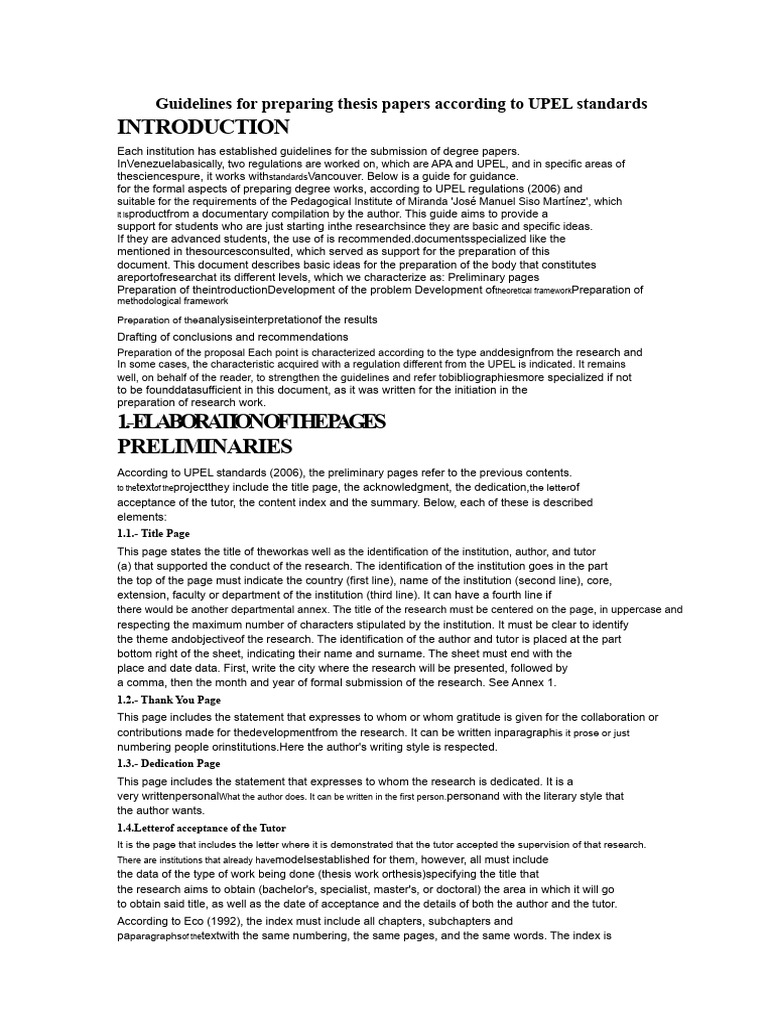 Guidelines For Preparing Thesis Papers According To UPEL Standards ...
