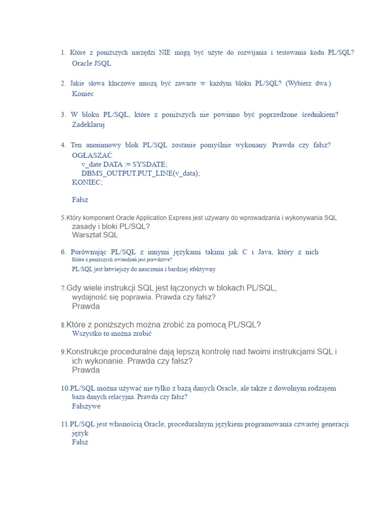 Sekcja PLSQL 1-10 | PDF