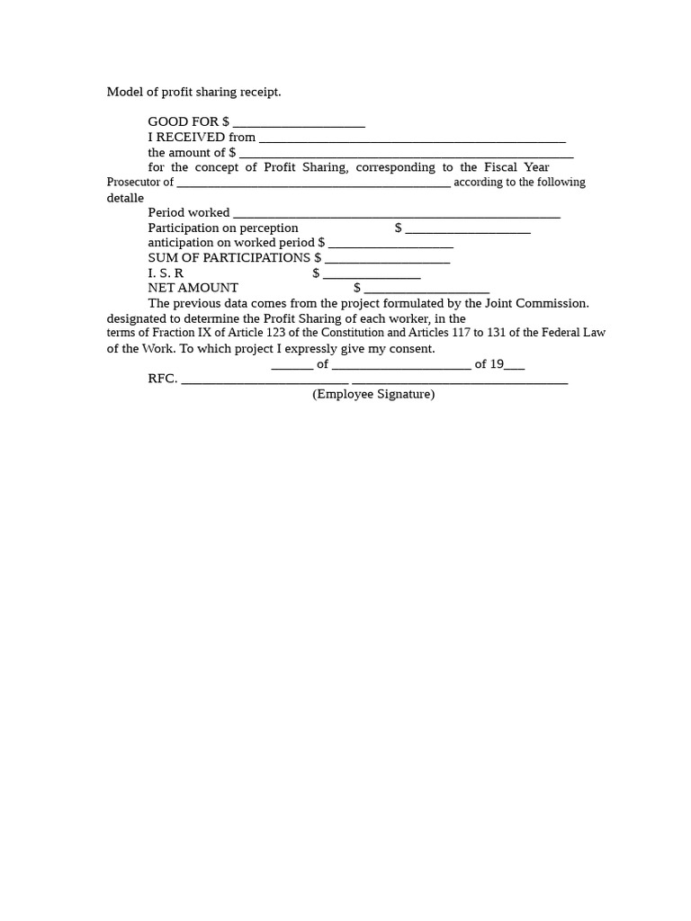 Profit Sharing Receipt Model | PDF