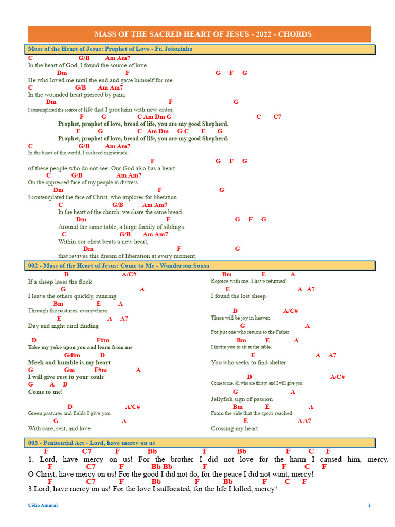 Sacred Heart of Jesus Mass Chords 2022 | PDF | Glory (Religion ...
