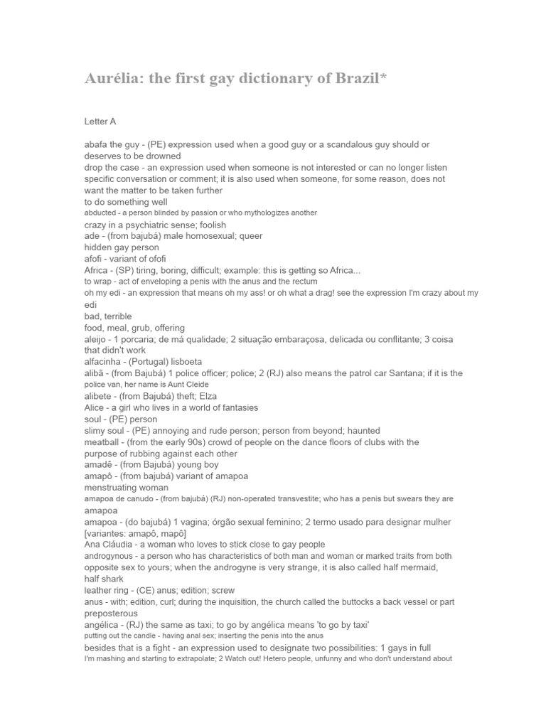 Brazilian Gay Slang Dictionary: A to B | PDF | Homosexuality | Lesbian