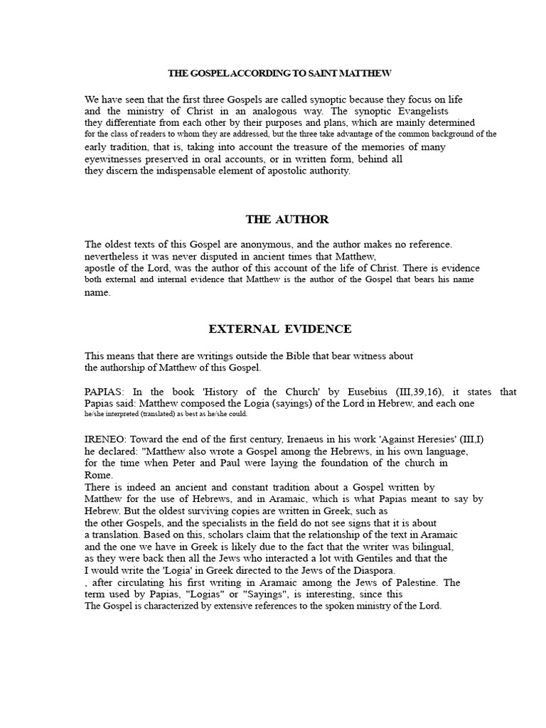Class 5. The Gospel According To Saint Matthew | PDF | Gospel Of ...