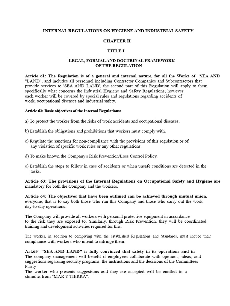 Internal Regulation Model On Hygiene and Safety | PDF | Occupational ...