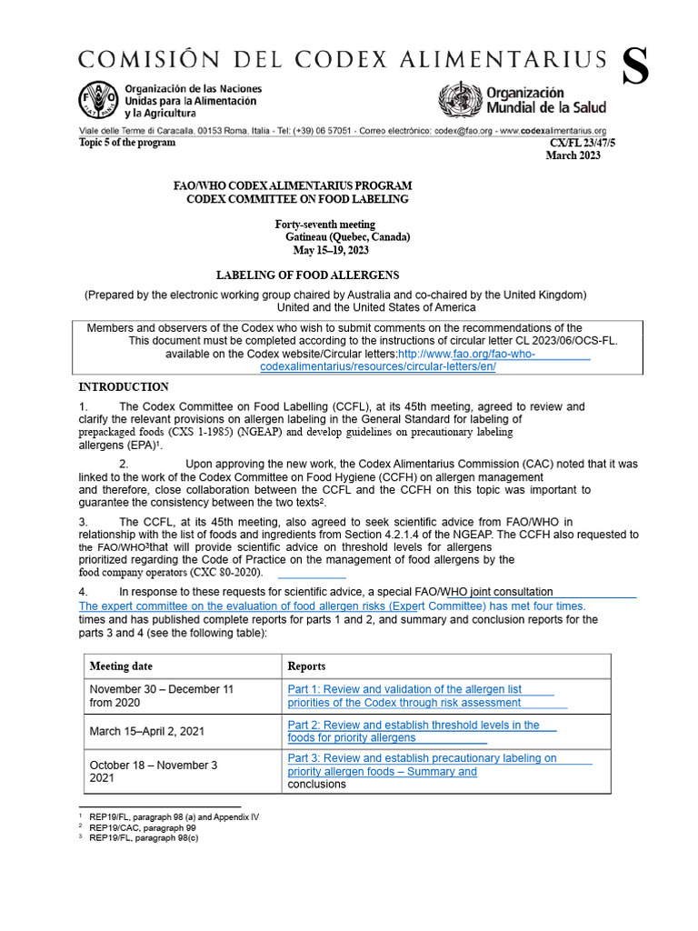Codex Guidelines on Allergen Labeling | PDF | Food Allergy | Allergy