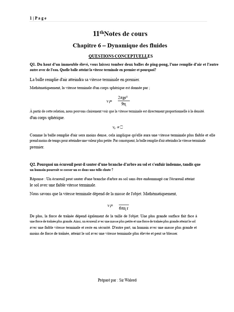 Dynamique des fluides : Concepts clés | PDF | Dynamique des fluides ...