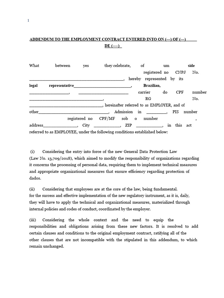 Employment Contract Addendum: Data Protection | PDF | Employment ...