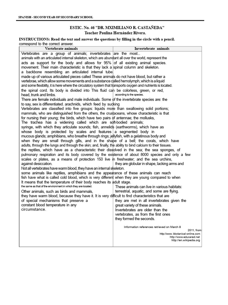 Activity 1 Reading Comprehension | PDF | Amphibian | Invertebrate