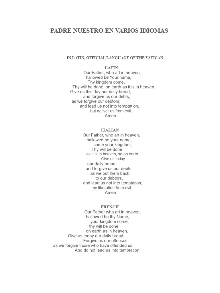 Our Father Prayer in Multiple Languages | PDF | Lord's Prayer ...