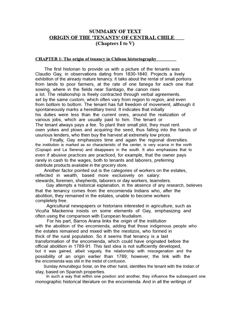 Origin of The Tenants of Central Chile (Summary I-V) | PDF | Leasehold ...