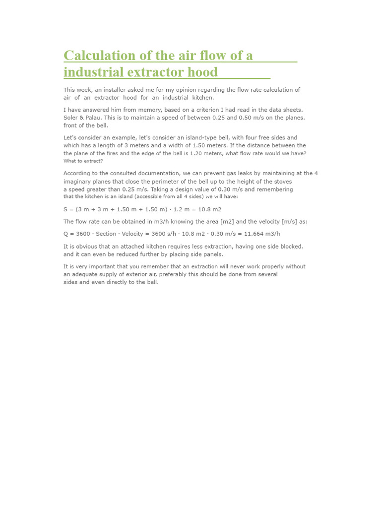 Industrial Extractor Hood Air Flow Calculation | PDF