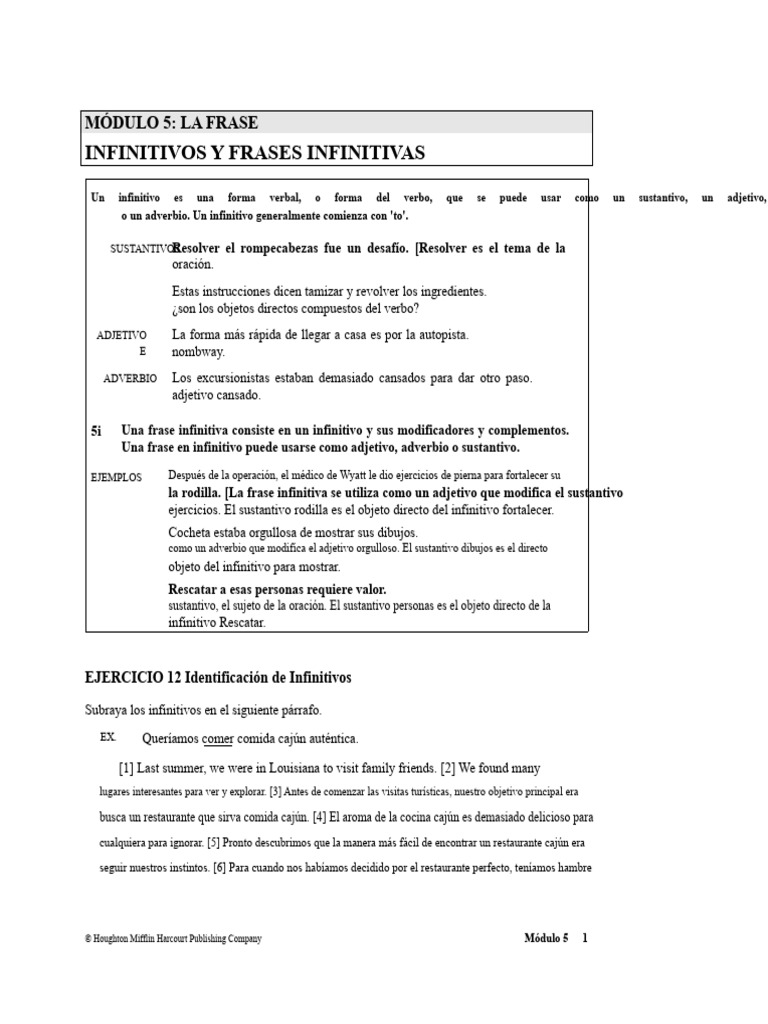 Infinitivos y Frases Infinitivas | PDF | Adverbio | Verbo