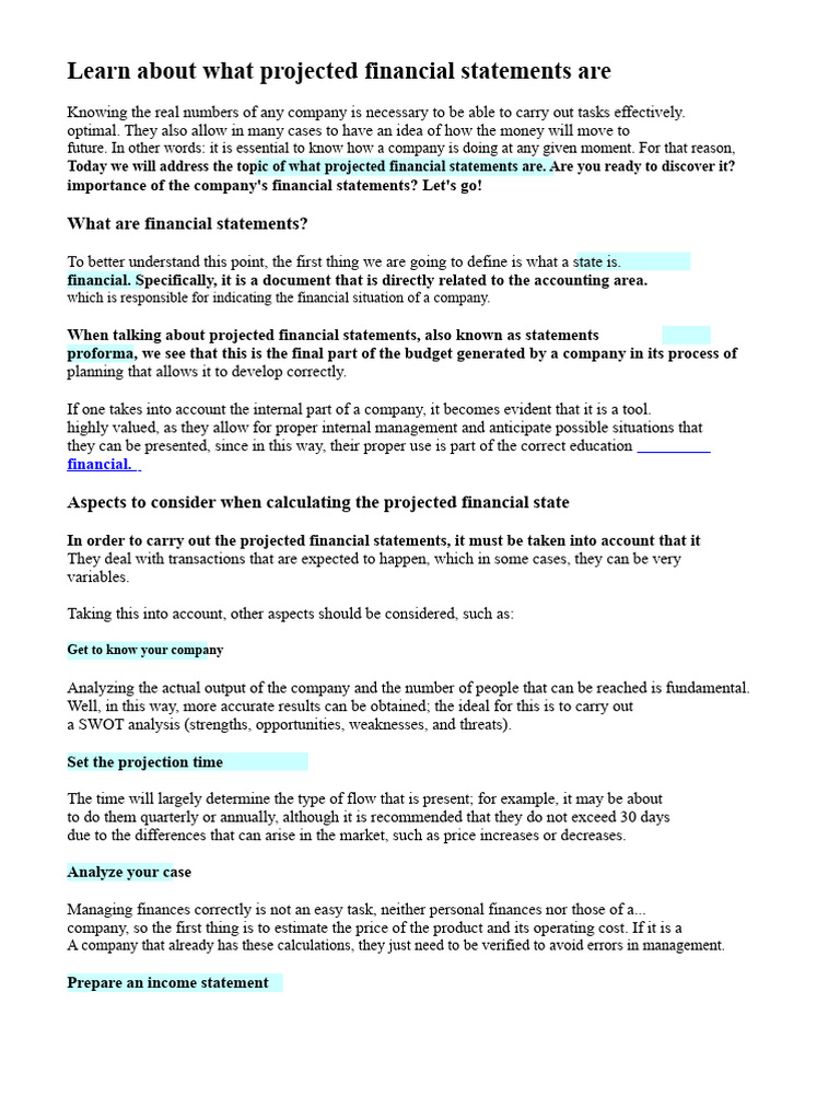 Learn About What Projected Financial Statements Are. | PDF | Expense ...