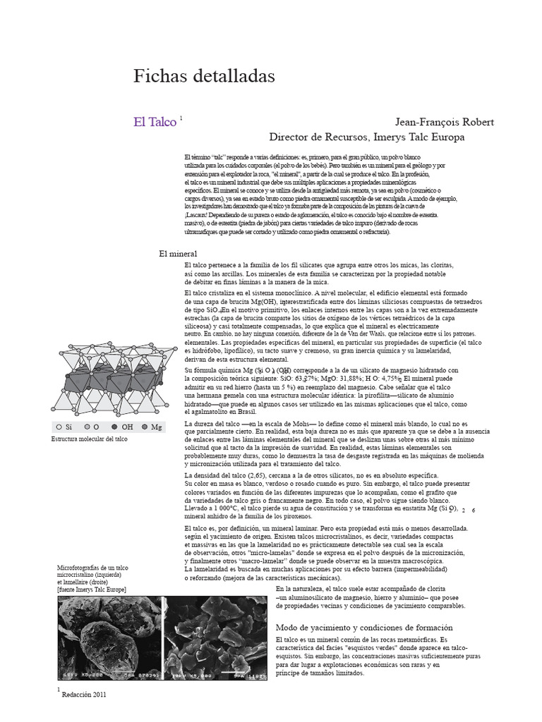 Propiedades y usos del talco mineral | PDF | Minerales | Roca (geología)