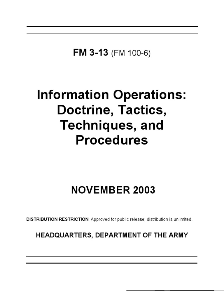 US Army Field Manual FM 3-13 Information Operations | PDF | Command And ...