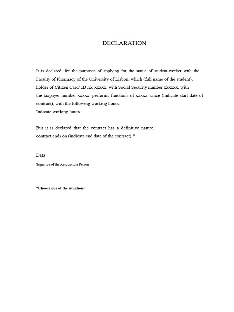 Draft Declaration of The Employer Entity | PDF