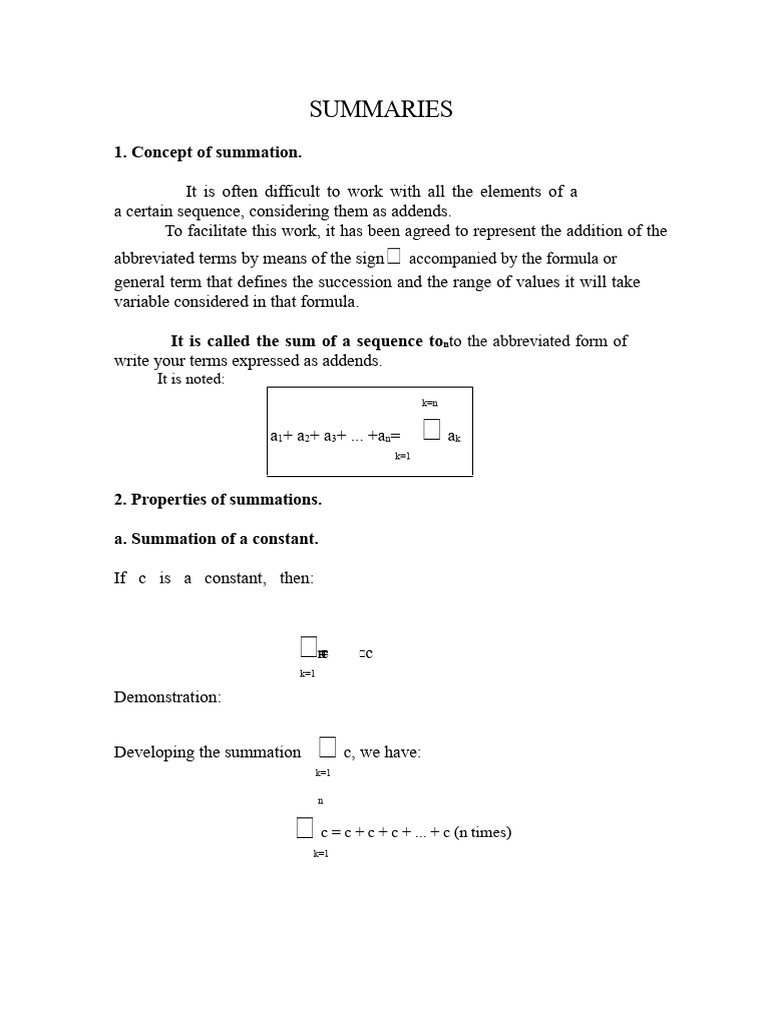 Summation And Product Pdf Summation Mathematical Notation