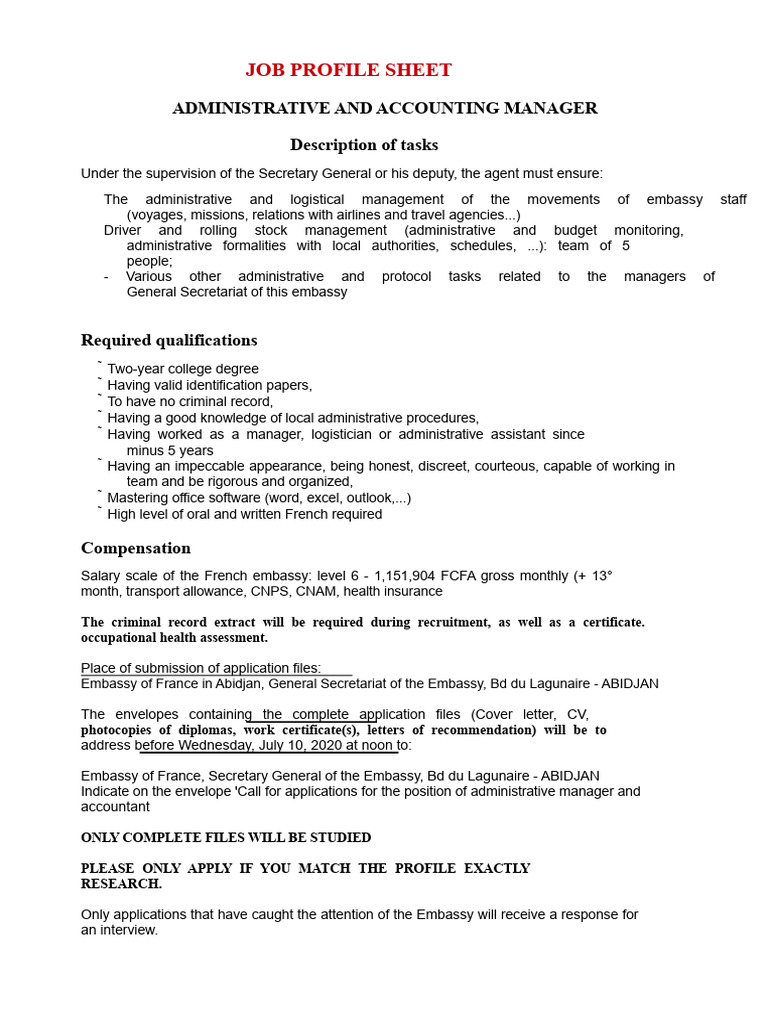 Administrative and Accounting Manager Role | PDF