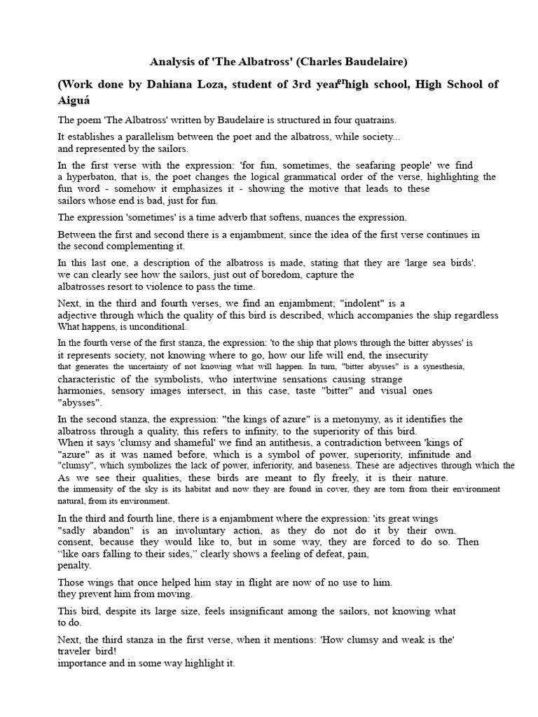 Analysis of "The Albatross" (Charles Baudelaire). | PDF | Poetry ...