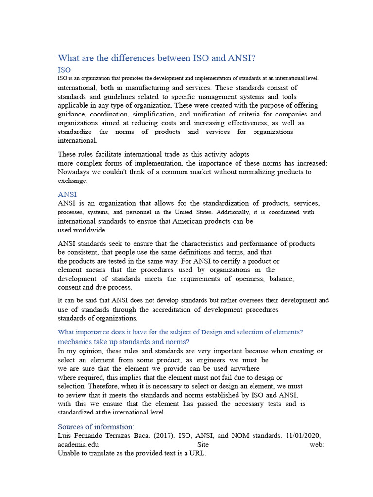 Differences Between ISO and ANSI Standards | PDF | Standardization ...