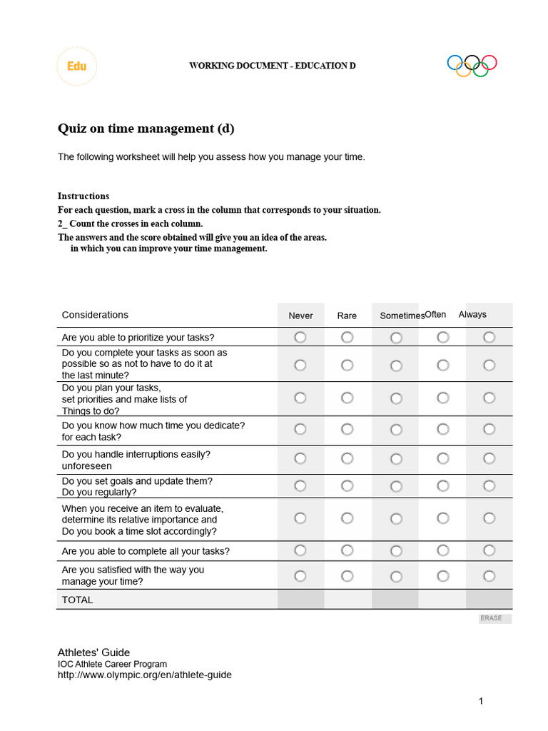 Quiz On Time Management | PDF