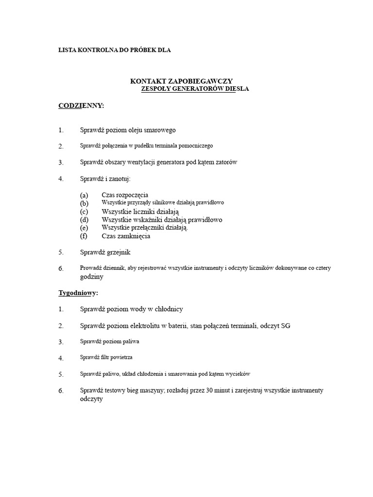 Generator-Lista Kontrolna | PDF