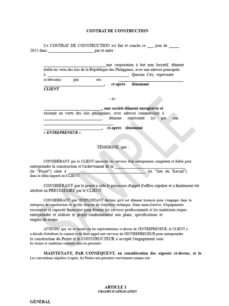 Contrat de Construction Philippines | PDF | Assurance | Cautionnement