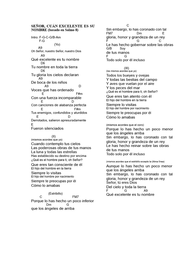"Qué Excelente es Tu Nombre: Salmo 8" | PDF | Musica Religiosa | Libros ...