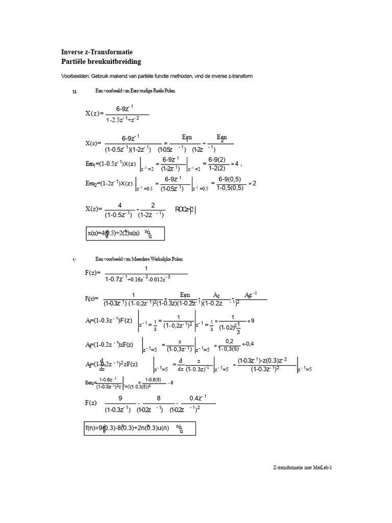 Z-Transformatie en Inverse Z-Transformatie Met Behulp Van Matlab | PDF