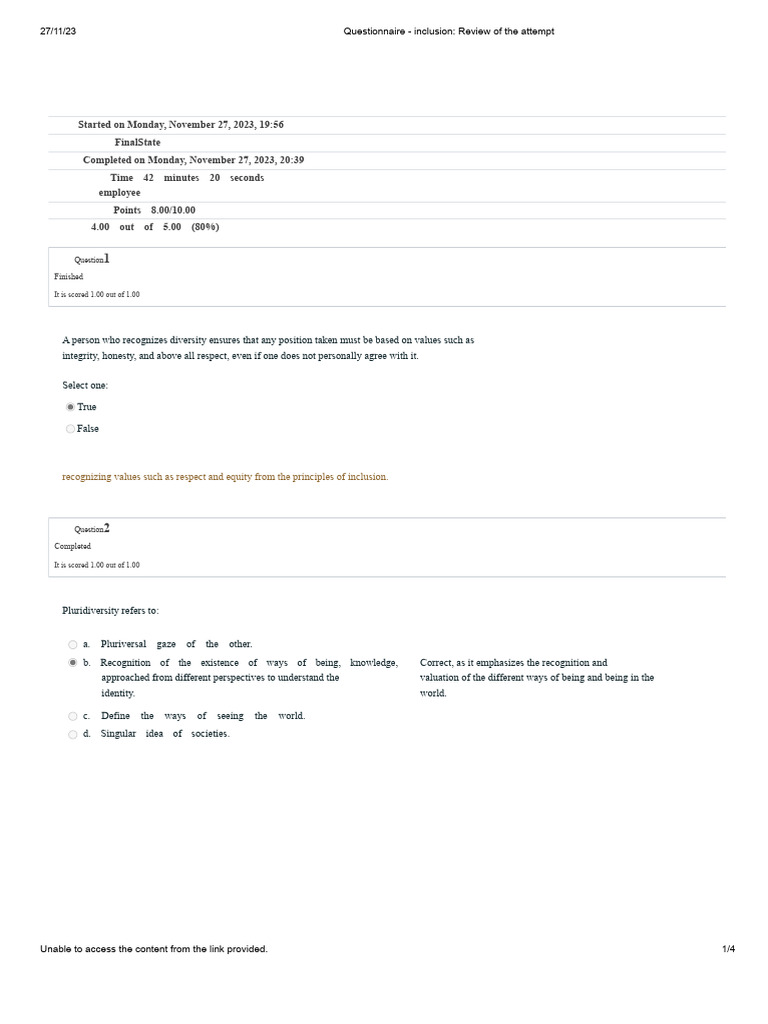 Questionnaire - Inclusion - Review of The Attempt | PDF | Gender ...