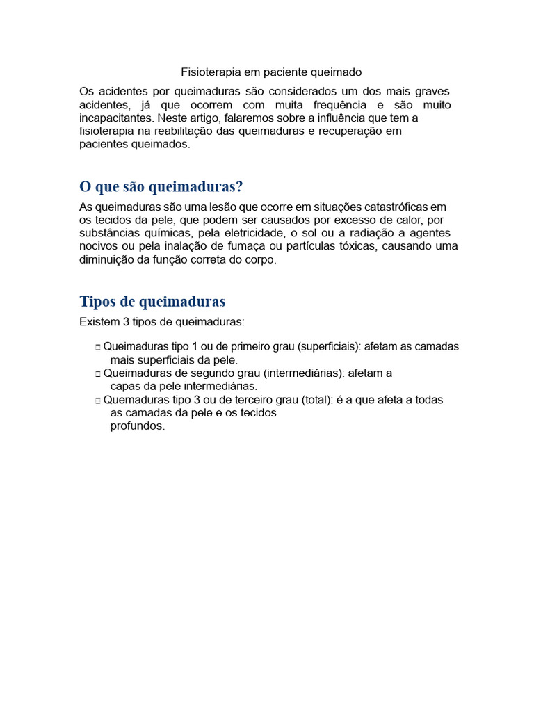 Fisioterapia na Reabilitação de Queimados | PDF | Queimadura | Dor