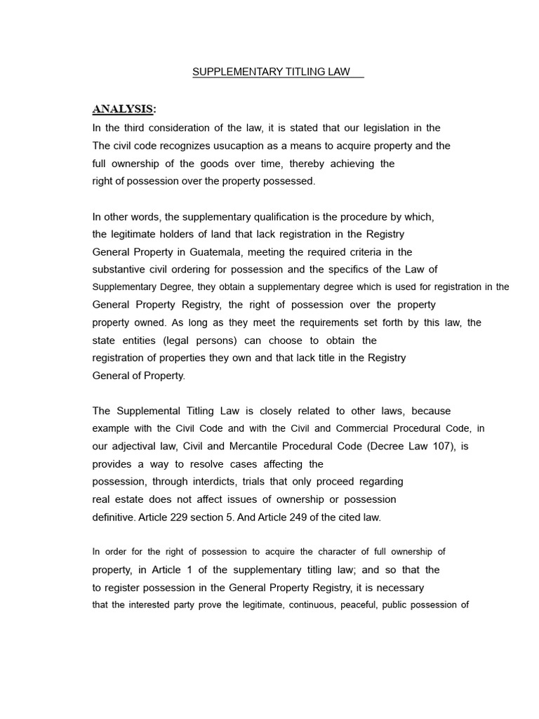 Guatemala's Supplementary Titling Law | PDF | Property | Public Law