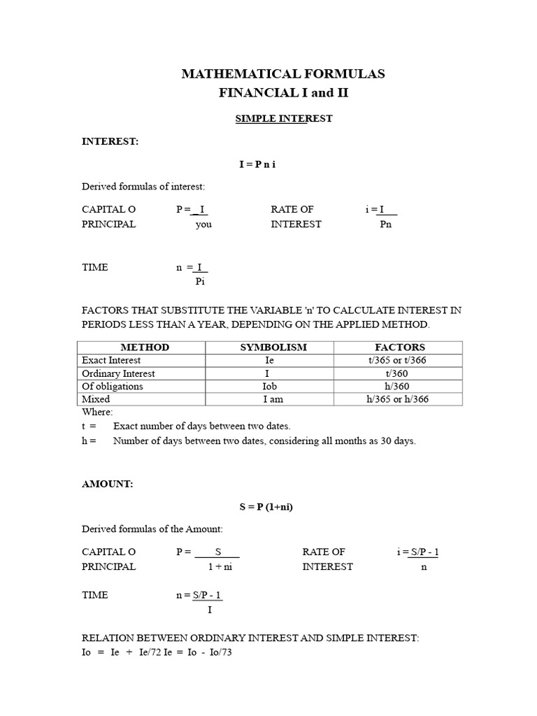 Financial Mathematics Formulas PDF | PDF | Interest | Financial Services