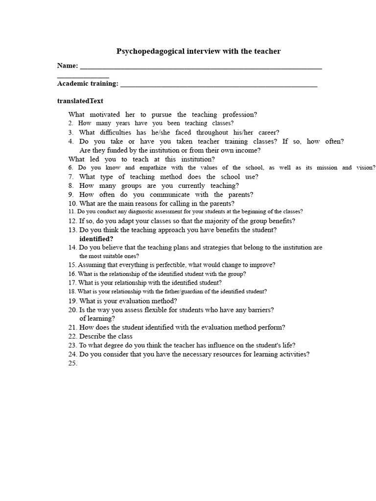 Teacher Psychopedagogical Interview Guide | PDF