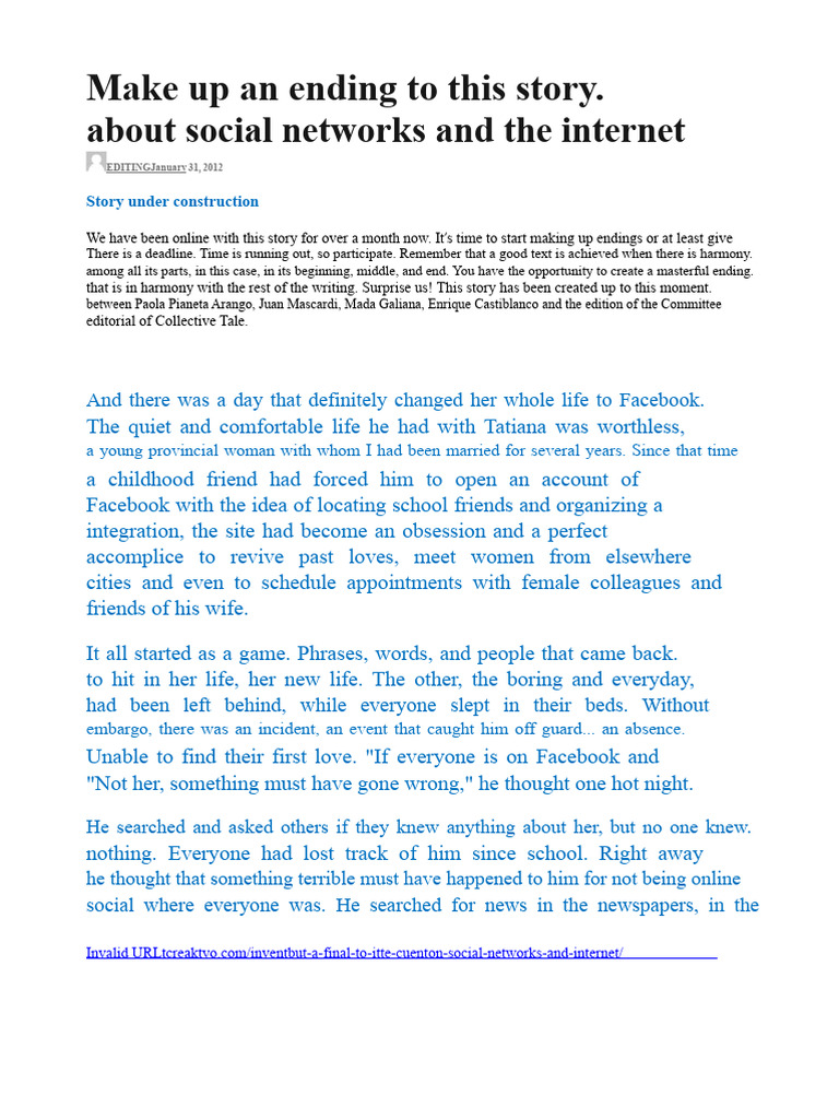 Invent A New Ending To This Story About Social Networks and The ...