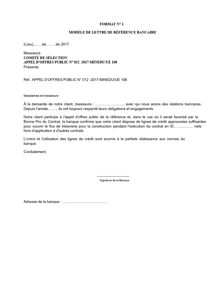 Modèle de Lettre de Référence Bancaire | PDF