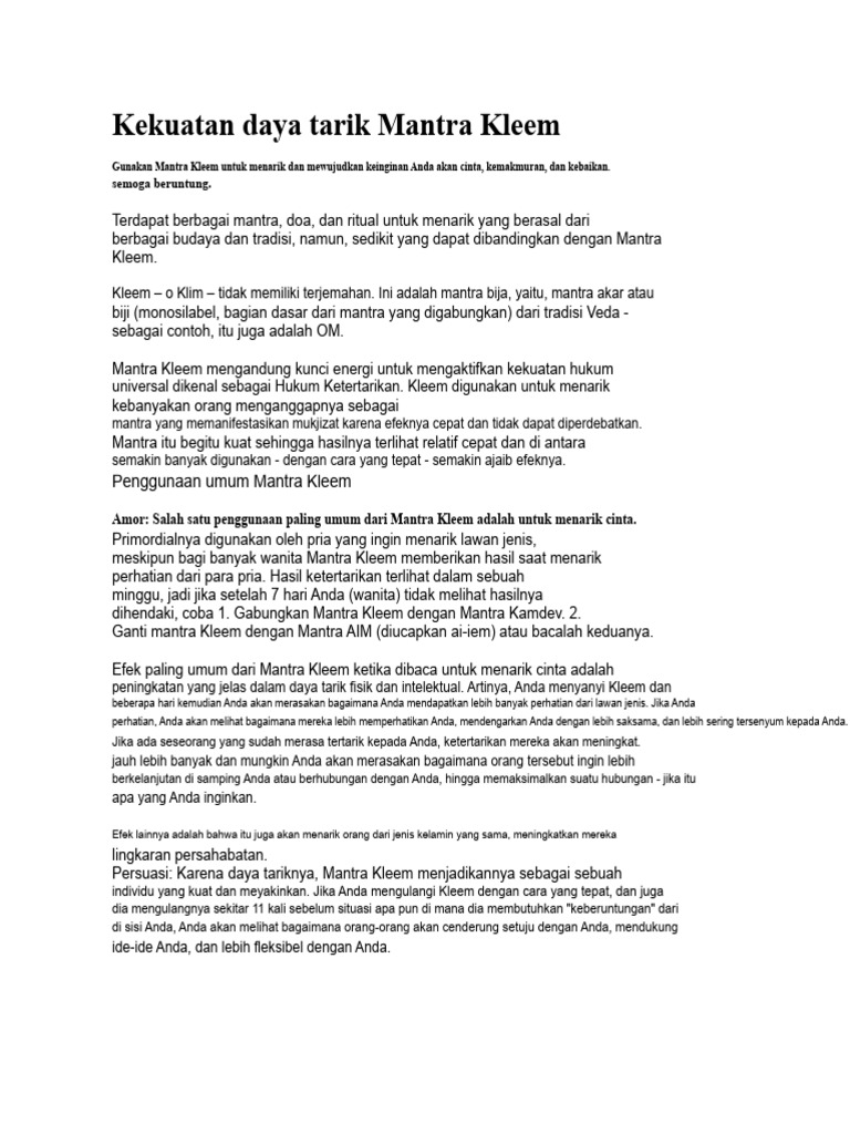 Mantra Kleem: Tarik Cinta dan Kekayaan | PDF