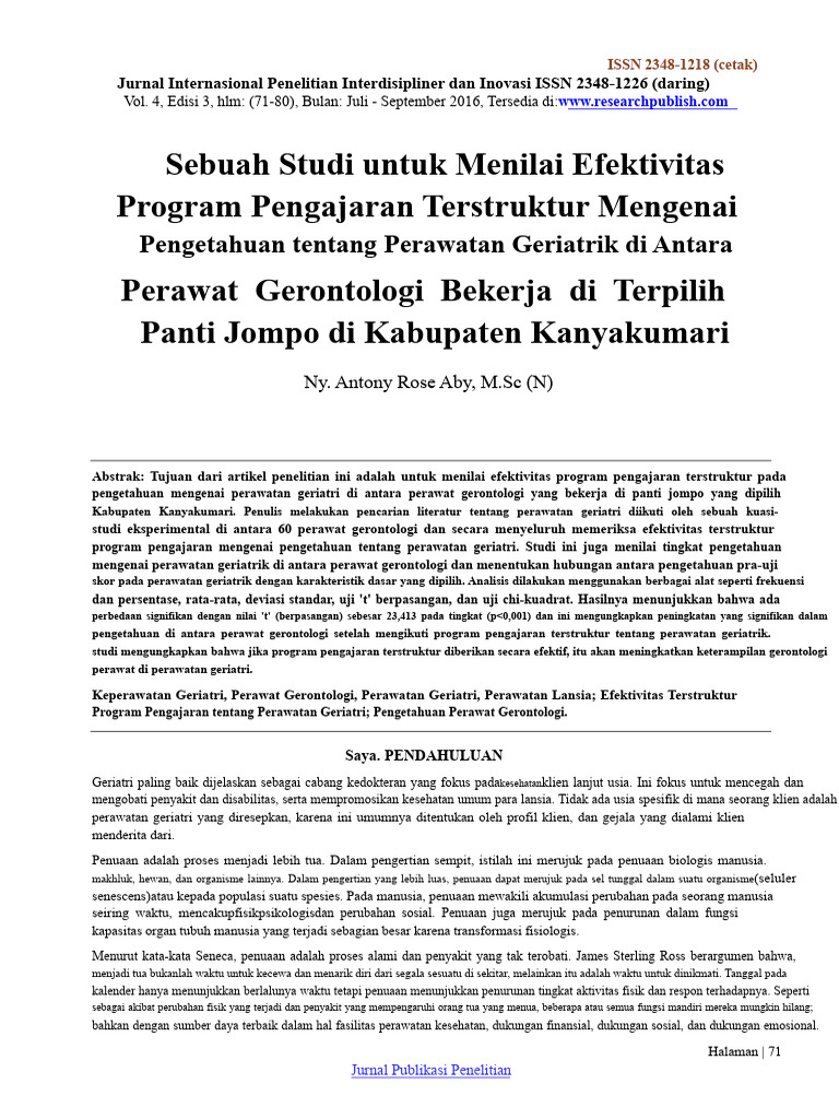 Studi Untuk Menilai Efektivitas Program Pengajaran Terstruktur Mengenai ...