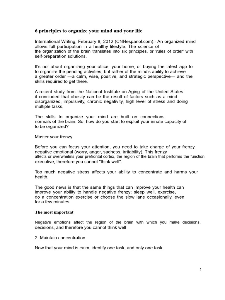 6 Principles To Organize Your Mind and Your Life | PDF | Mind | Working ...