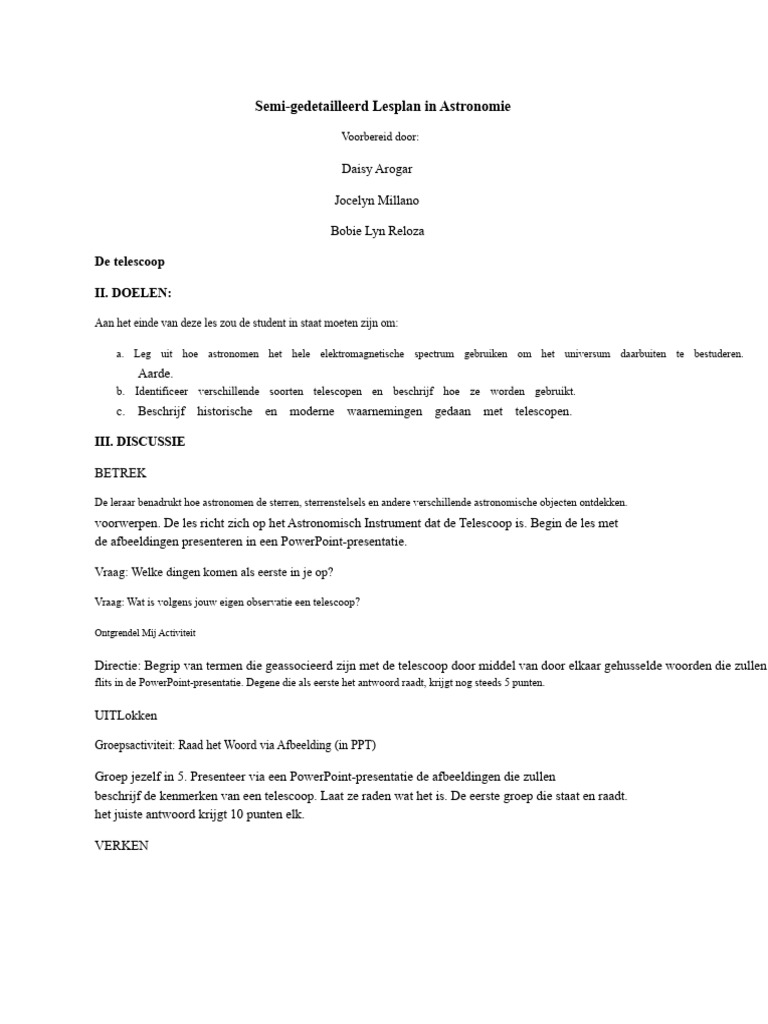 Semi-Gedetailleerd Lesplan 3 | PDF