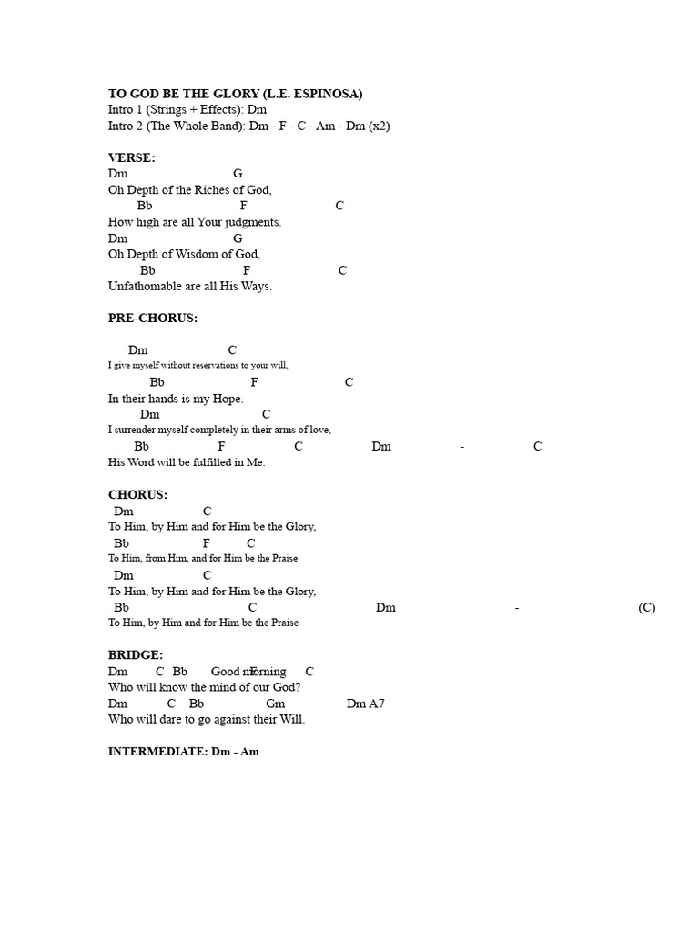 To Him Be the Glory Chords | PDF